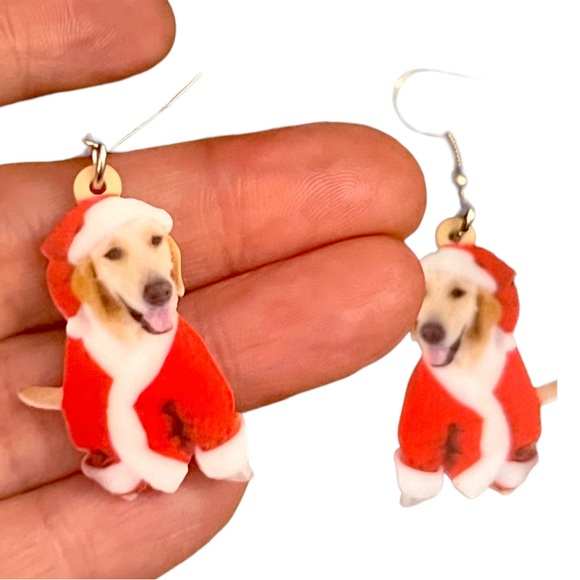 Hand Crafted | Jewelry | Christmas Doggy Drop Earrings Santa Suit ...